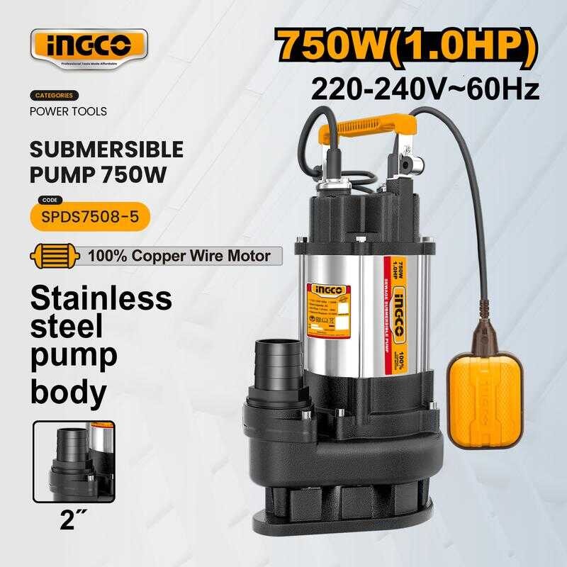 Ingco Submersible Pump 750W (1.0Hp) Spds7508-5 (Ipt) 3Dc | Shopee ...