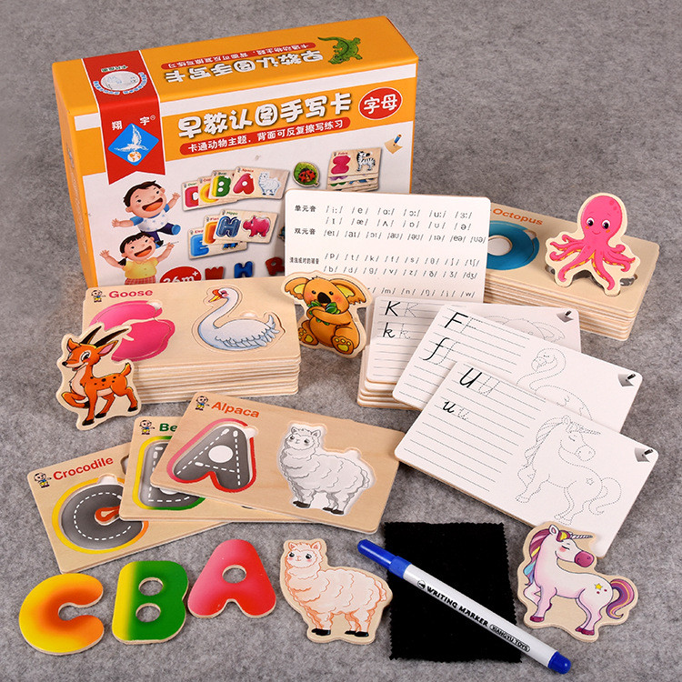 Children's Letters Animal Cognitive Card Puzzle Wooden Handwriting ...