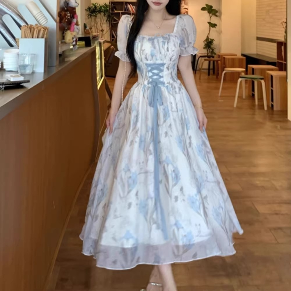 Floral Midi Dress For Women Elegant Vintage Ruffles Design Casual ...