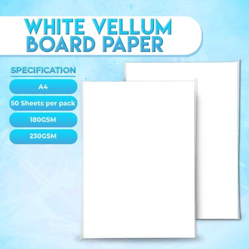 White Vellum Board Paper A4 Size 180Gsm/230Gsm 50Sheets Per Pack 9C0 ...