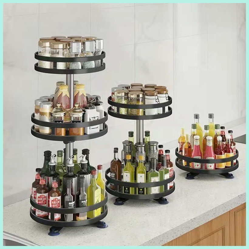 1/2/3 Tier 360° Rotating Spice Rack Rotatable Kitchen Seasoning ...