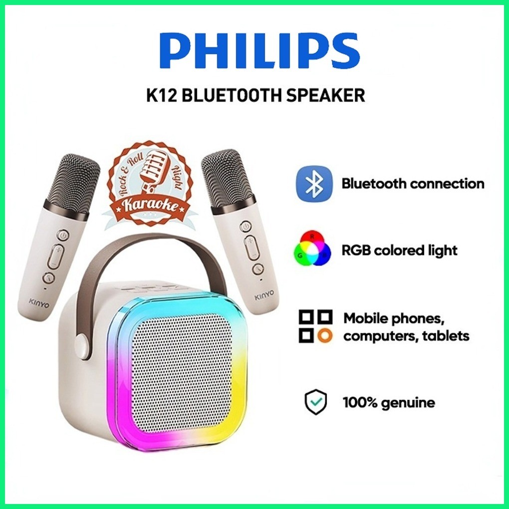PHILIPS 4 IN 1 Bluetooth Microphone Mini Karaoke Wireless Audio Speaker k12 Home KTV Dual ...