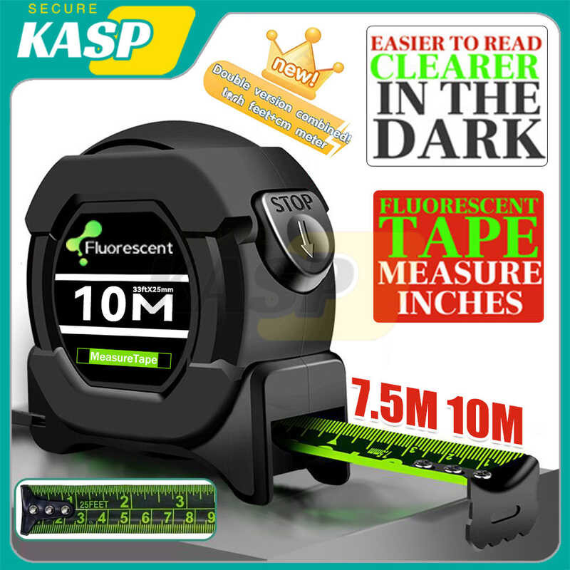 (Inches Scale) 10M Measuring (Inch+Cm) Fluorescerous Self-Locking Steel ...