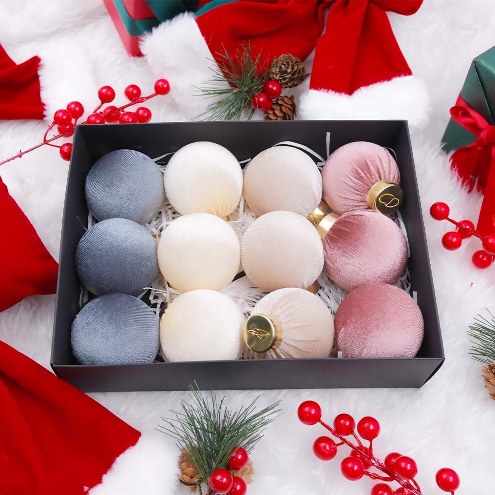 12PCS Xmas Balls Flocking Christmas Ball for Home Decor Shatterproof ...