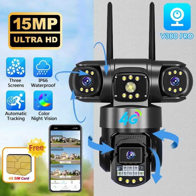 V380 Pro 4G SIM Triple Lens 15Mp Outdoor CCTV Camera 10X Zoom No Wifi ...