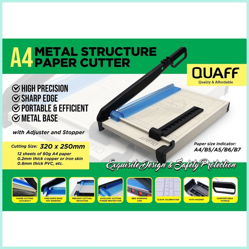 QUAFF Paper Cutter Metal Structure A4 Size With Adjuster & Stopper ...