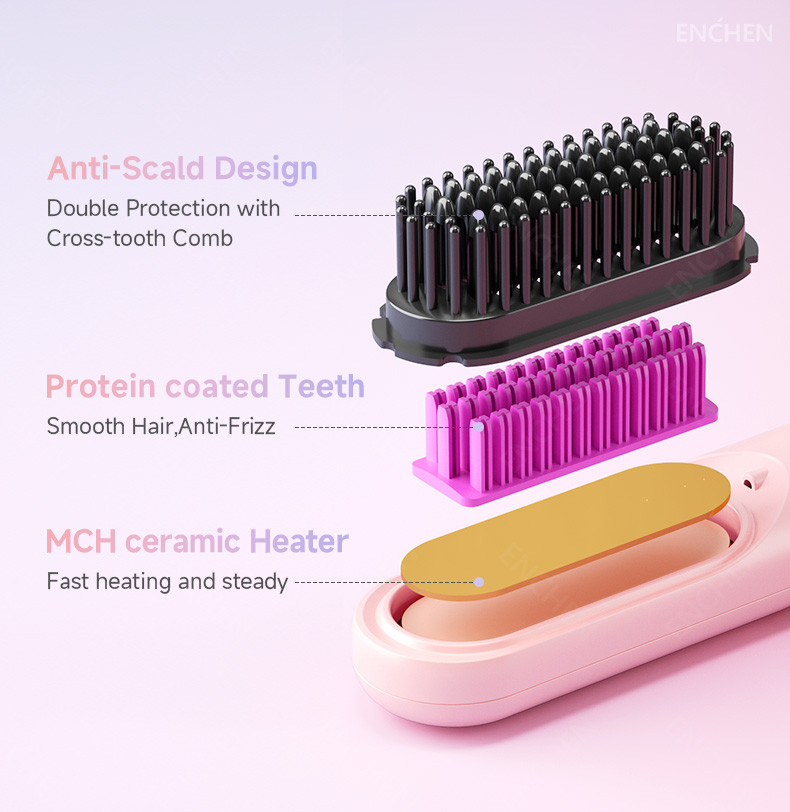 ENCHEN wireless cordless hair straightener comb Portable Hair Straightener 2-in-1Negative Ion ...