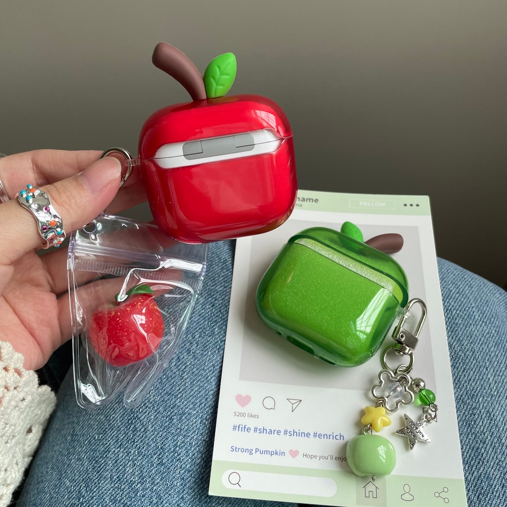 Translucent Red Green Apple Earphone Case for AirPods 1 or 2 3 4 Pro 2 ...