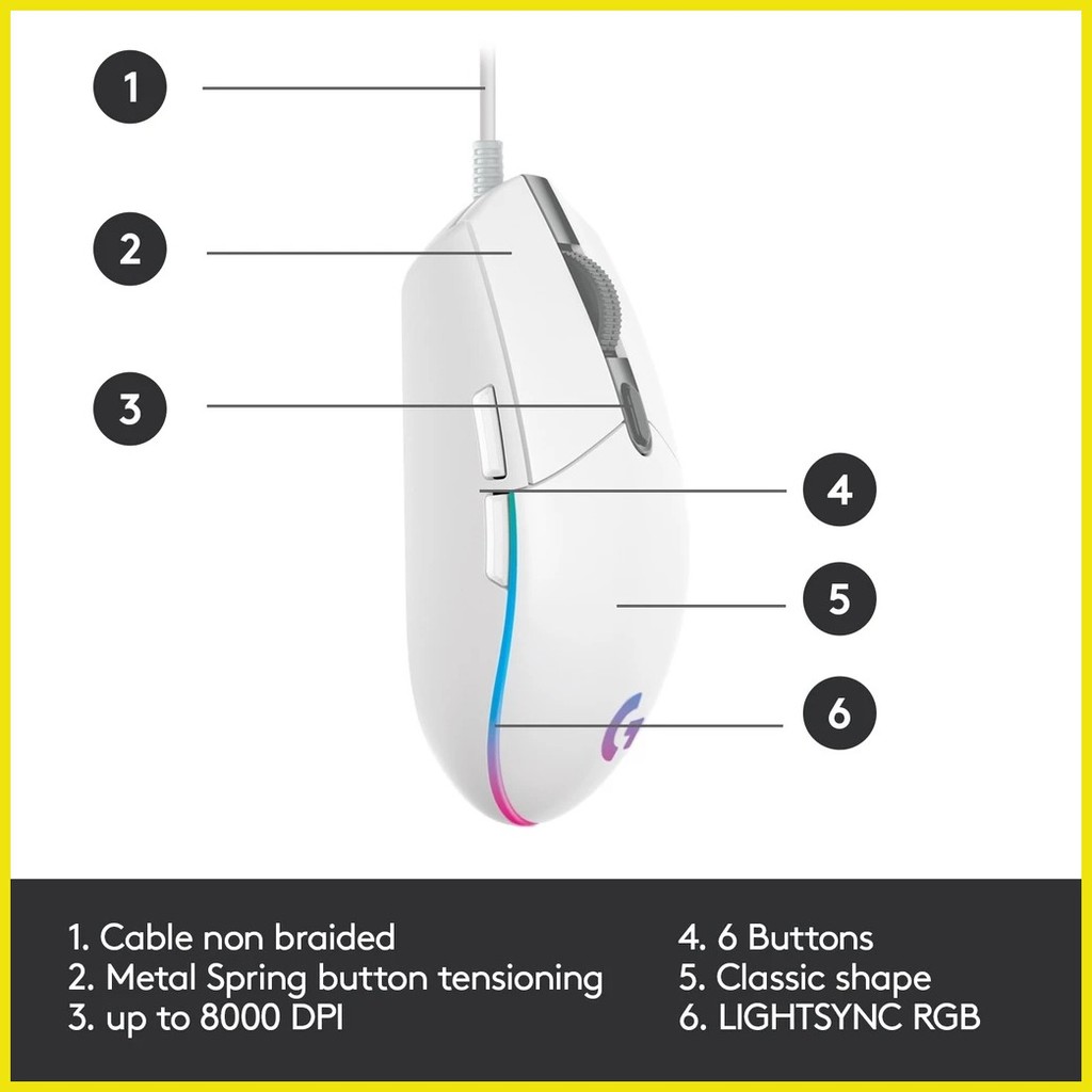 Logitech G203 Computer Gaming Mouse Wired Mechanical RGB Lightweight ...