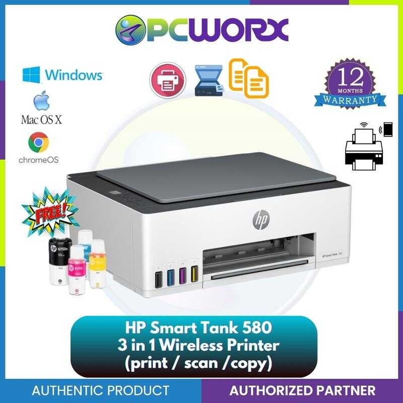 HP Smart Tank 580 3 In 1 (Print/Scan/Copy) Wireless Printer Pn# 1F3y2a ...