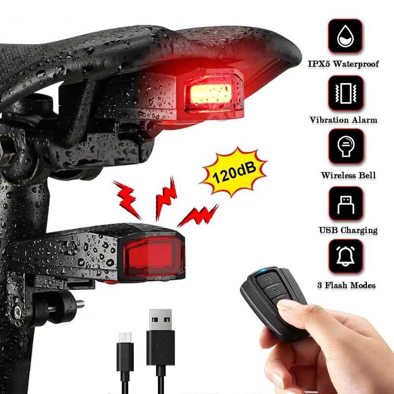 Anti-Theft Wireless Bike Alarm Bicycle Tail Lights Rechargeable 120Db ...