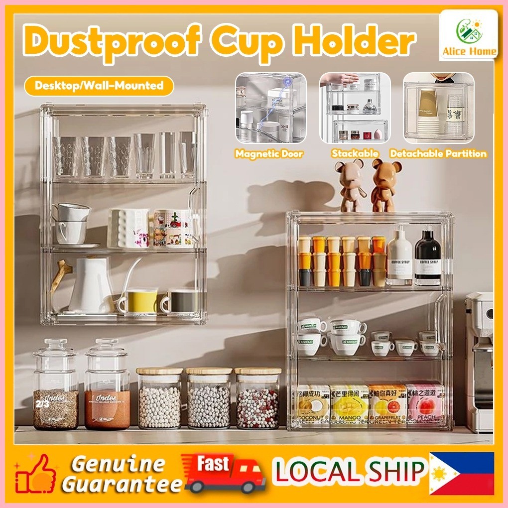 Talmf Wall-Mounted Dustproof Cup Holder Cup Storage Rack Stackable ...