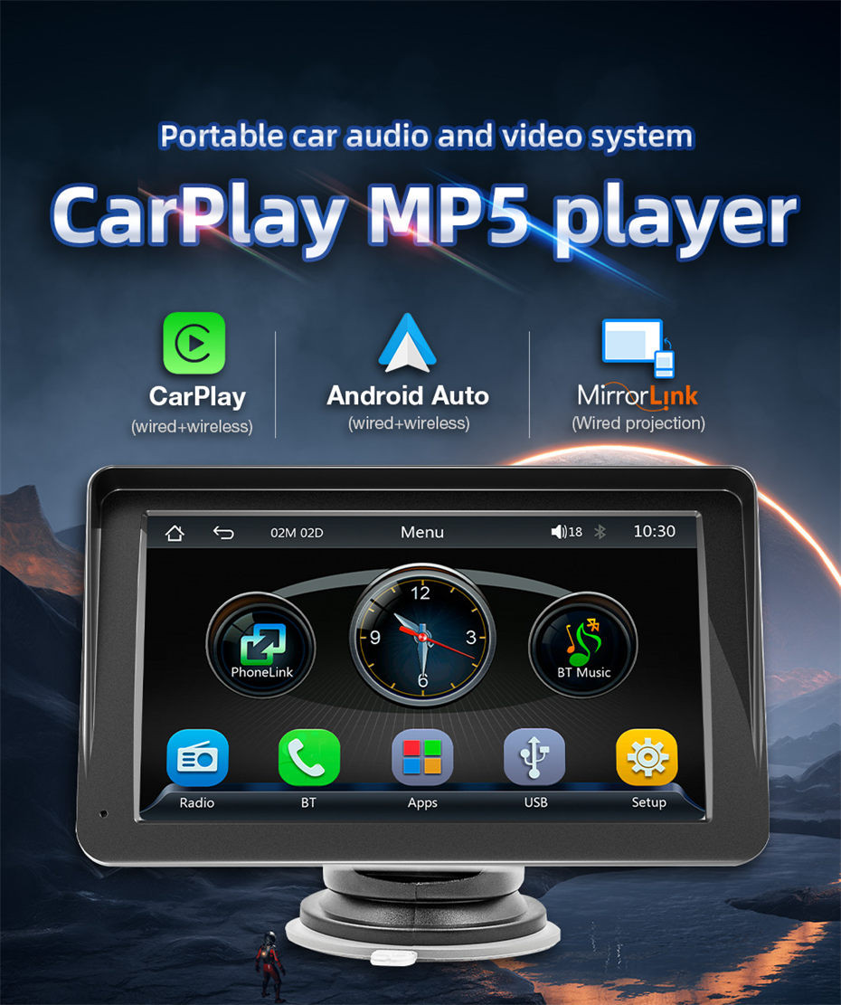 7 Inch Portable Car MP5 Player Smart Stereo Radio Carplay Android Auto ...