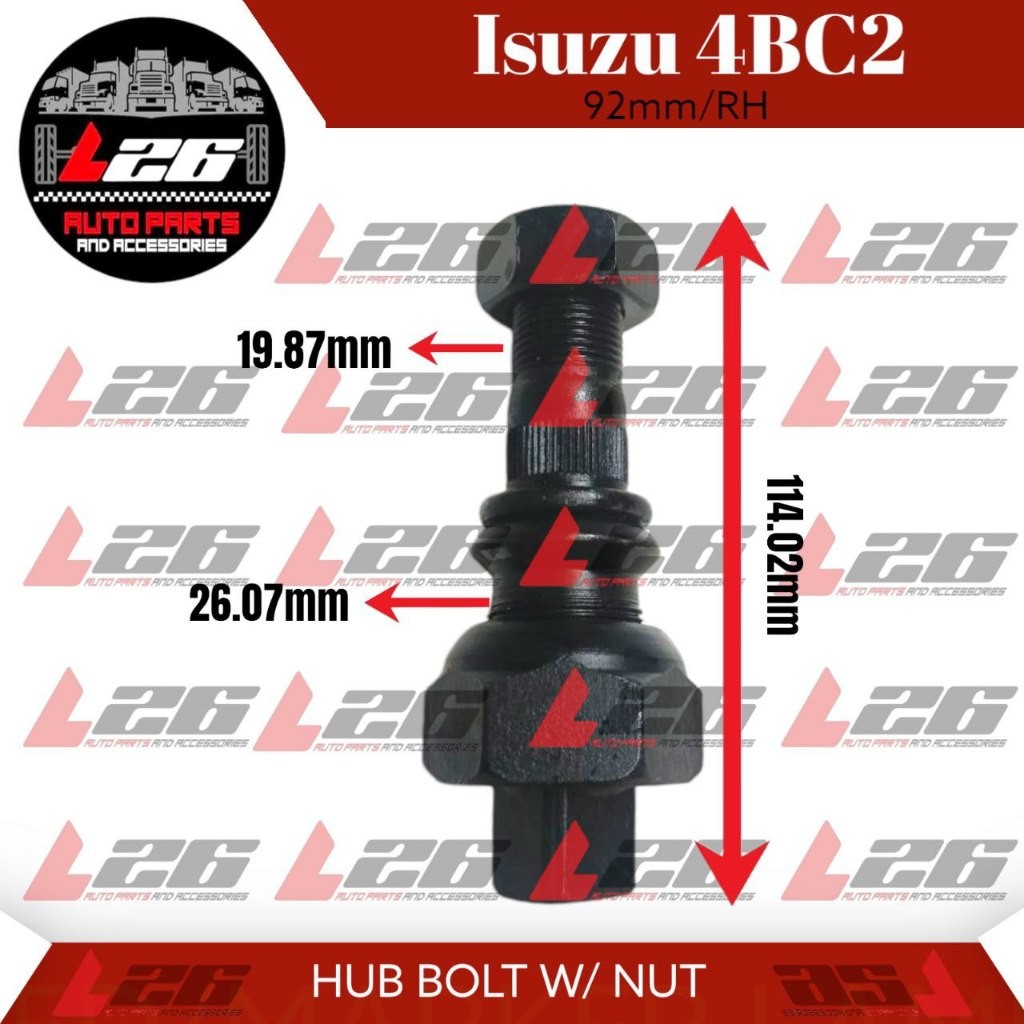 92mm Isuzu 4BC2 HUB BOLT WITH NUT REAR 11.46CM LENGTH RH/LH | Shopee ...