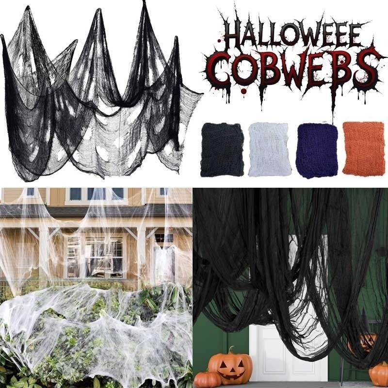 Horror Halloween Decor Black Fabric Gauze Halloween Haunted House Party ...