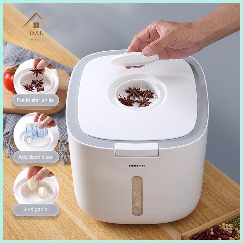 ECOCO Rice Storage Box Kitchen Container 10KG Rice Dispenser Rice ...