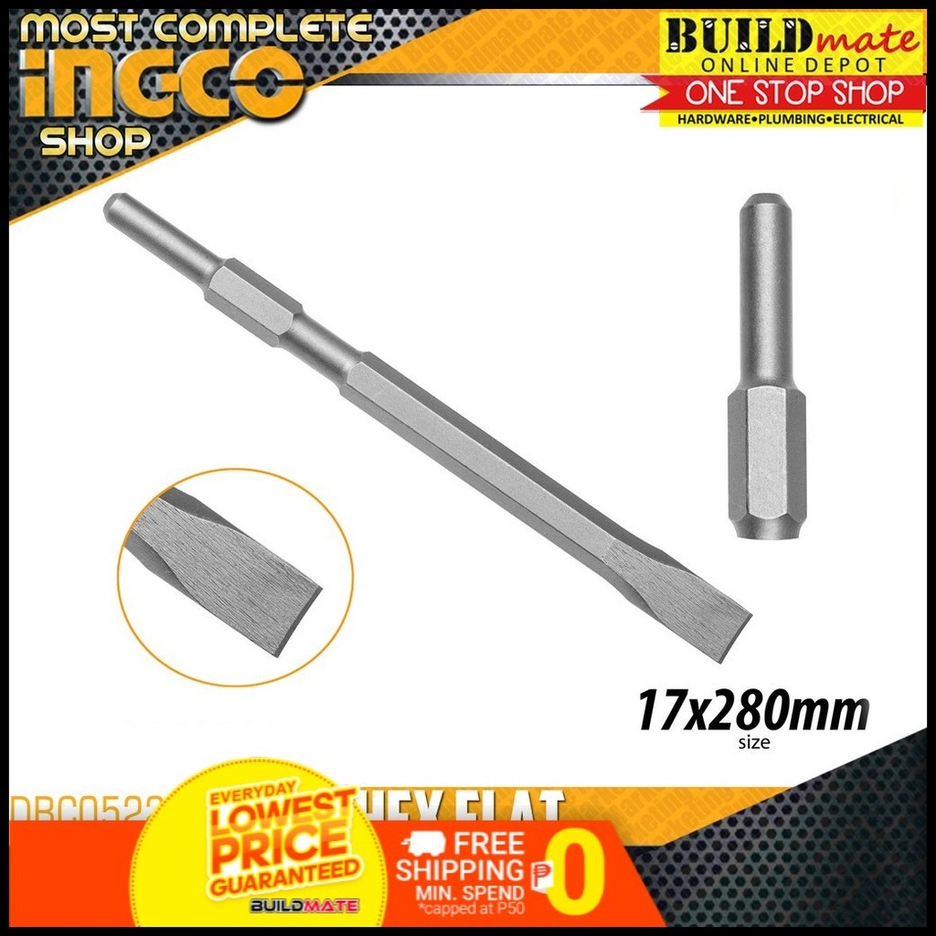 BUILDMATE Ingco Hex FLAT Chisel 17x280x22mm Concrete Breaker Demolition Jack Hammer DBC0522801 ...