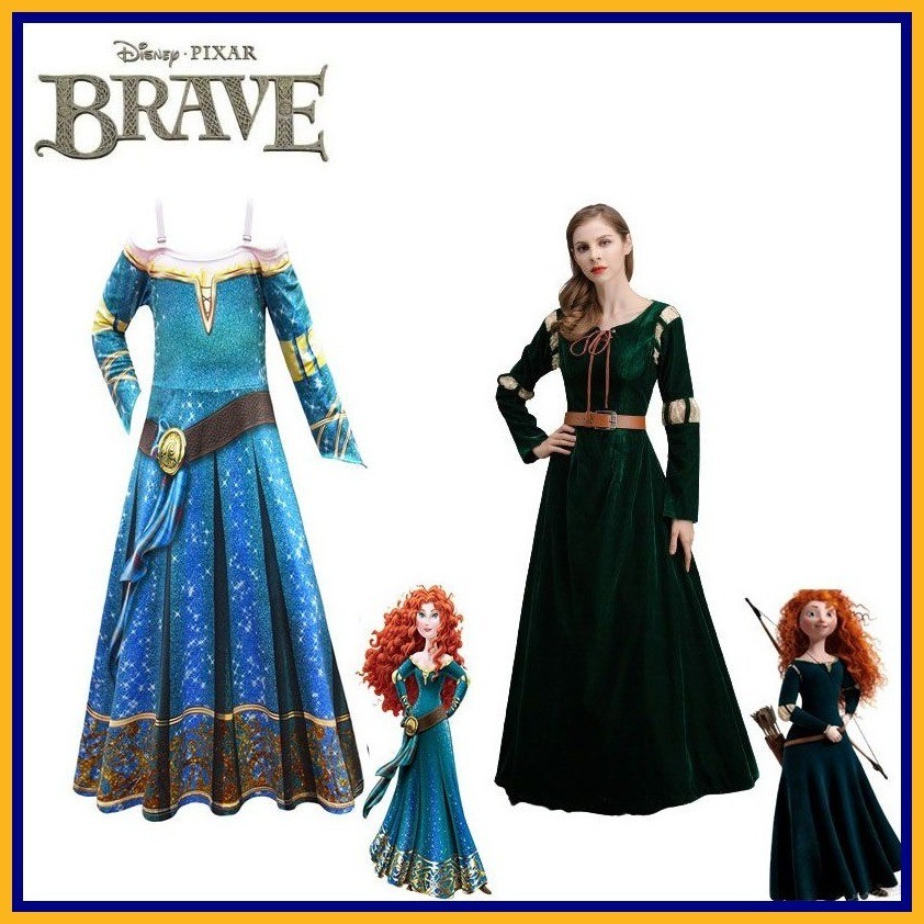 [Hot-Sale] New Disney Brave Merida Princess Costume Adult Child Dress ...