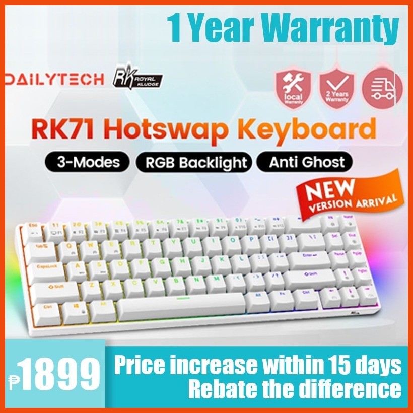 Royal Kludge RK71 Wireless Bluetooth 71 Keys RGB Backlight Hotswap ...