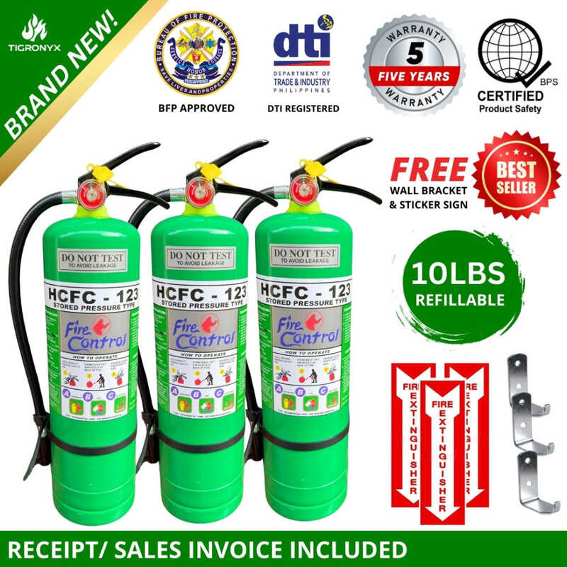 Fire Extinguisher 10 Lbs HCFC 123 3Pcs Bundle (Green) 5 Years ...