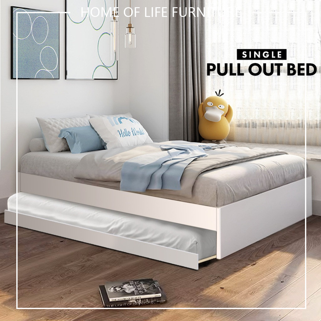 Single Pull Out Bed / Wooden Single Bed Frame Bunk Beds | Shopee ...