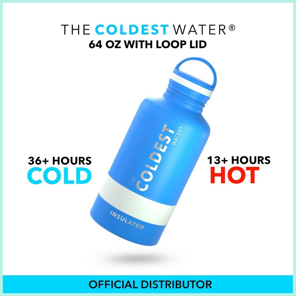 COLDEST Water Bottle 64 Oz (2 Liter) with Loop Lid Wide Mouth Thermos ...