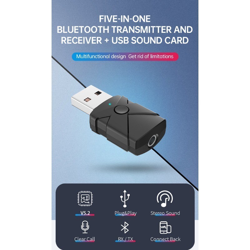 USB Bluetooth 5.2 Audio Adapter Wireless Receiver Transmitter Sound ...