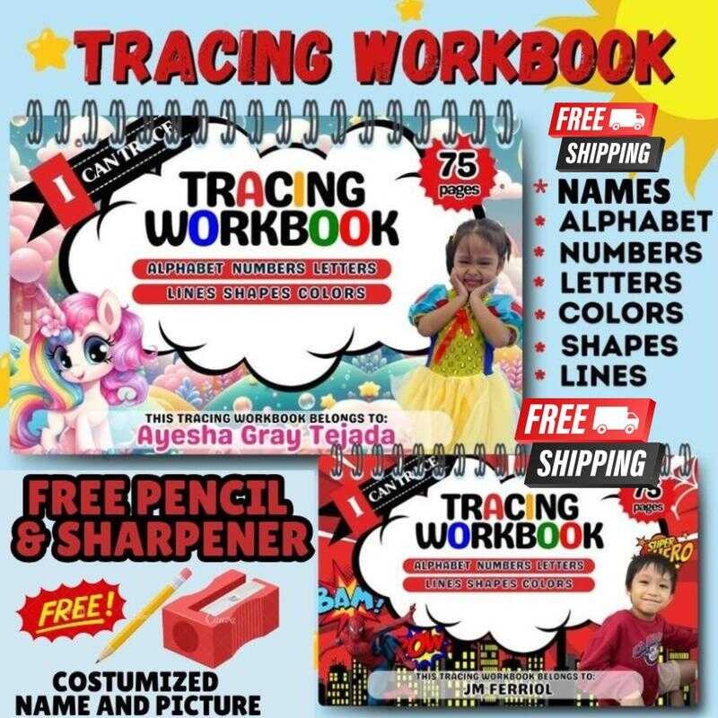 Tracing Workbook Names, FREE PENCIL & SHARPENER Alphabet, Numbers ...