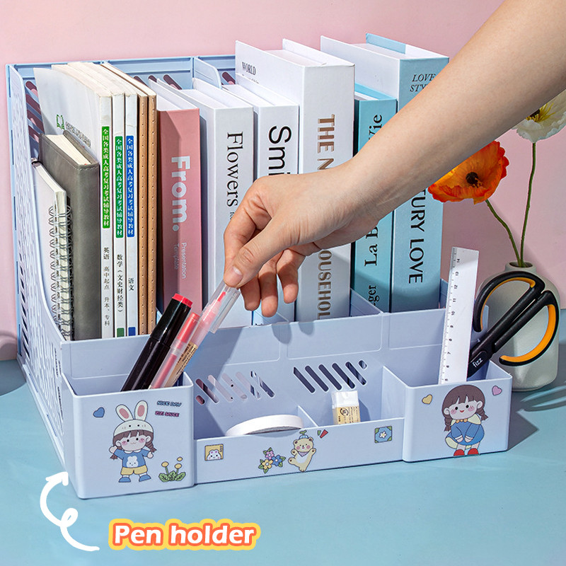 4 Column File Rack Holder Multifunctional Desk Organizers Book ...