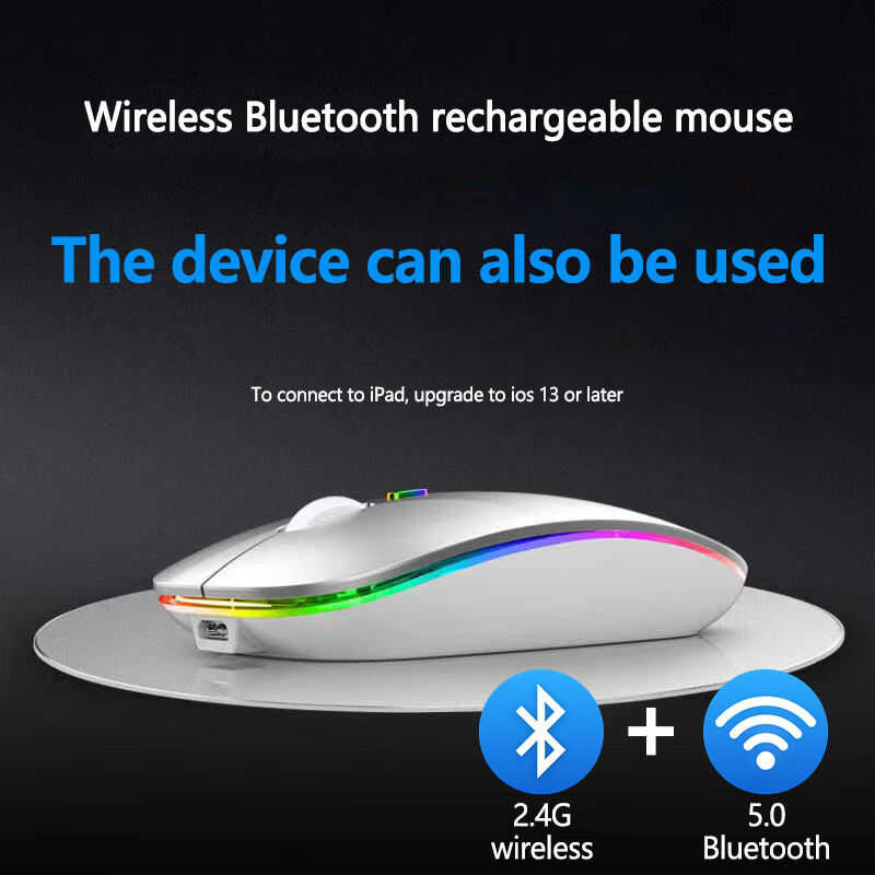 Bluetooth Mouse Wireless And 2.4Ghz USB Receiver Rechargeable Dual ...