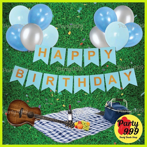 Happy birthday banner and balloons blue themed party simple easy to ...