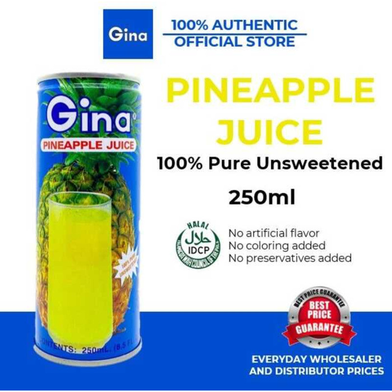 C30 1X Gina Pineapple Juice 250Ml (1 Can) | Shopee Philippines