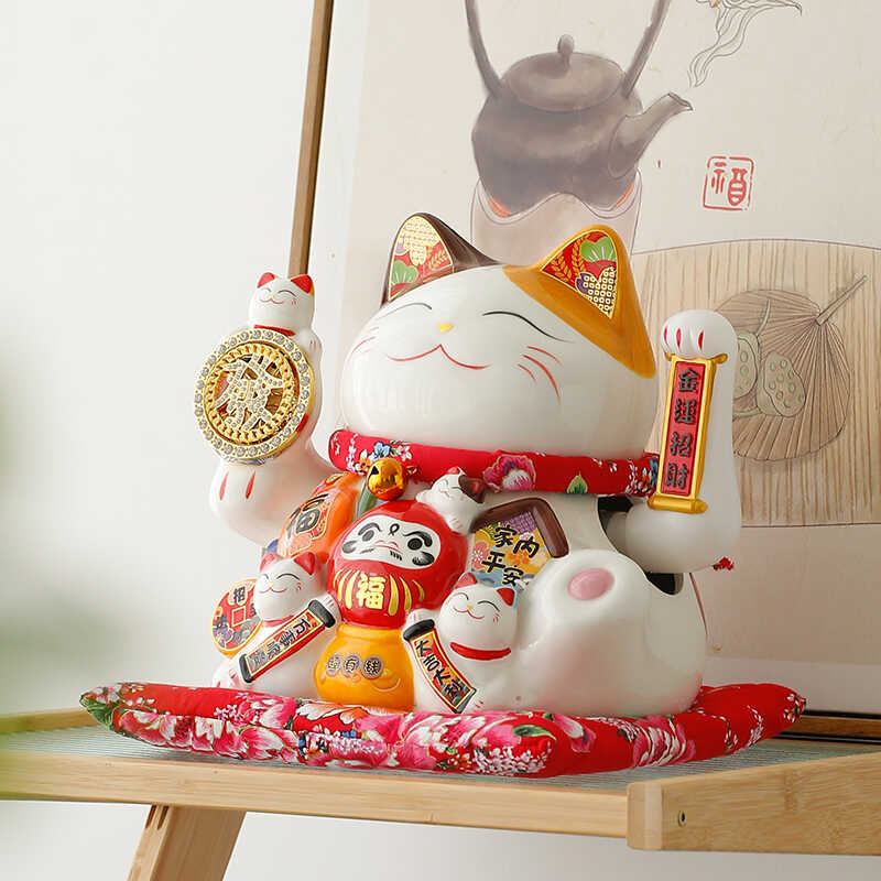 ☑♥ Lucky Cat Figurine Opening, Automatic Hand-Waving Large Size for ...