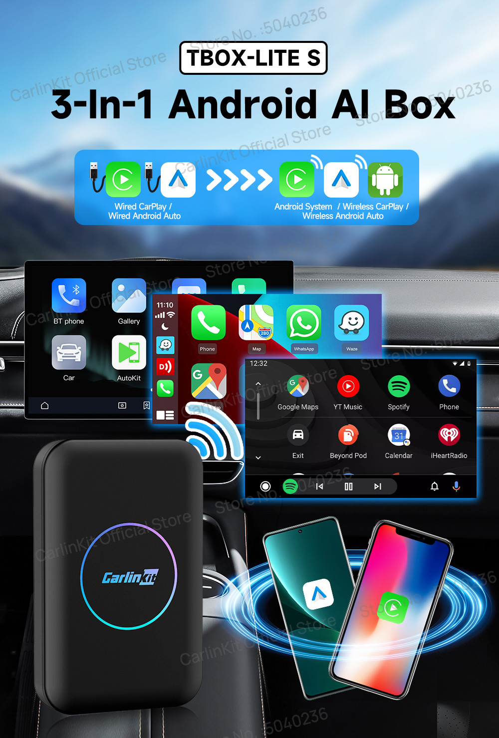 CarlinKit Android Tv Box Lite CarPlay Android Auto Wireless Adatper for Car Media Player Netfilx ...