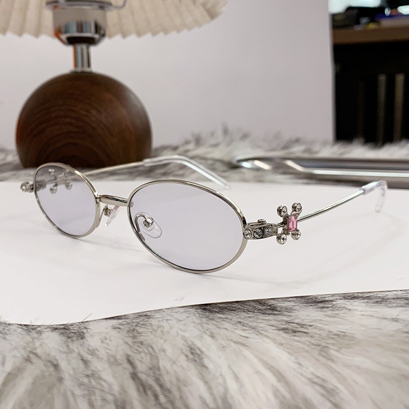 Jennie Same Style Craft Diamond Set Metal Oval Frame Sunglasses Women ...