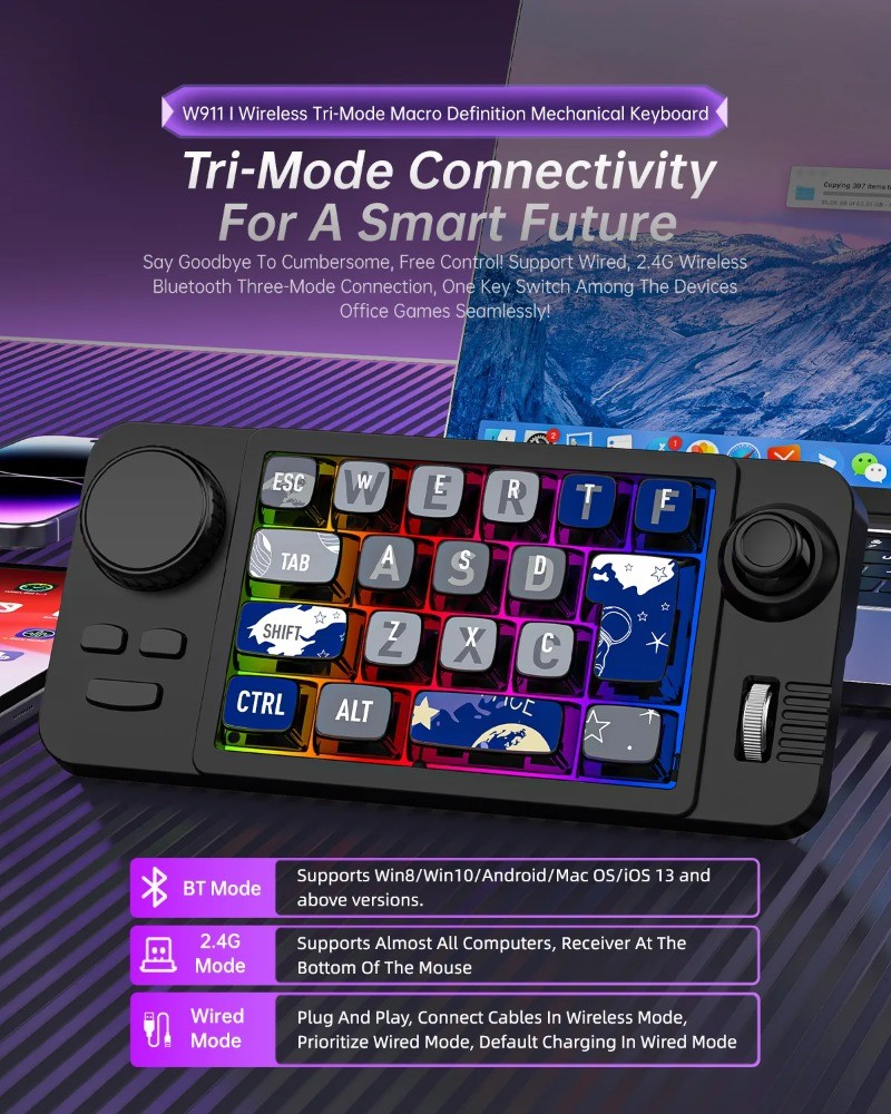 MKESPN W911 22Keys Mechanical Keyboard Tri Mode Macro Programming Hot ...