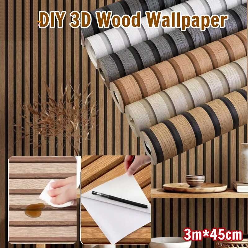 3M*45Cm Wallpaper Wood 3D Design Self-Adhesive Waterproof PVC Wall ...