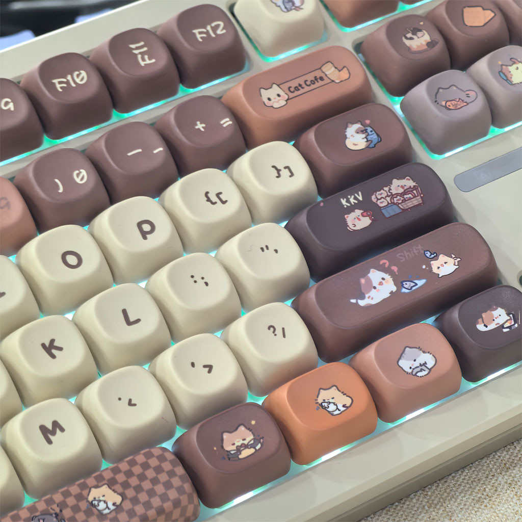 Coffee Cat Keycaps MOA Profile 120 Keys PBT Dye Sublimation Wooting ...