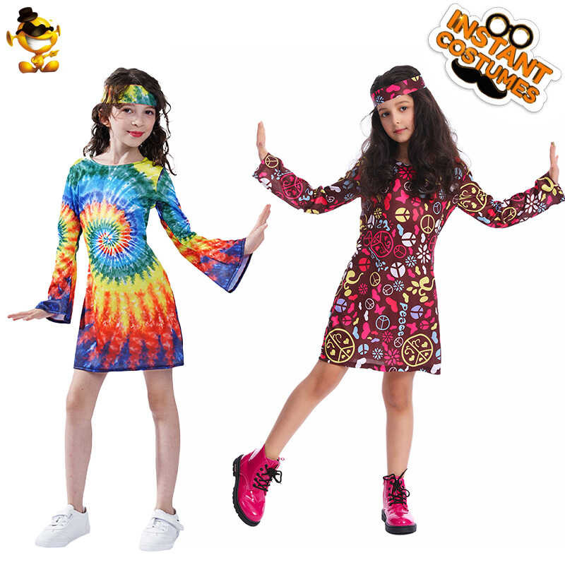 Little Girl Children Hippie Costume American Colorful Hippie Dress ...
