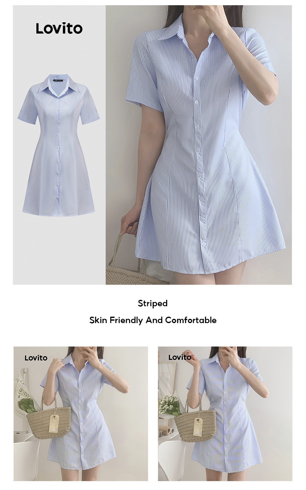 Lovito Casual Women Dress Back Waist Strap Striped Stripe Summer/Spring ...