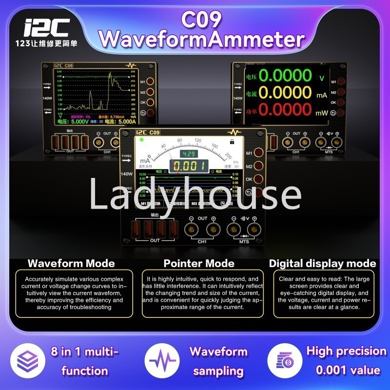 I2C C09 Waveform Ammeter 0-40V Input Dual Channel Voltage Current ...
