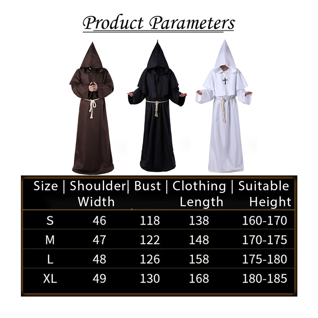 Medieval Monk Costume Robe Halloween Cosplay Outfit For Adults Theme ...
