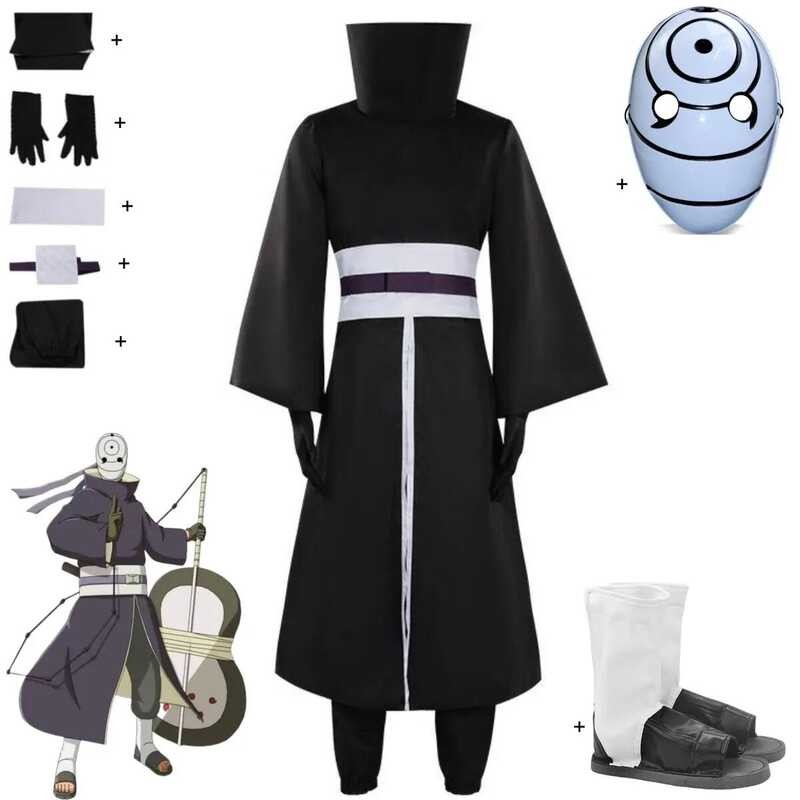 Xj Anime Uchiha Obito Cosplay Costume Black Robe Tops Coat Ninja Combat ...