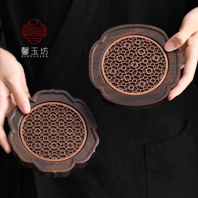 ☑♥ Ebony Wood Teapot Stand Dry Soaking Tray Coaster Household Teapot ...