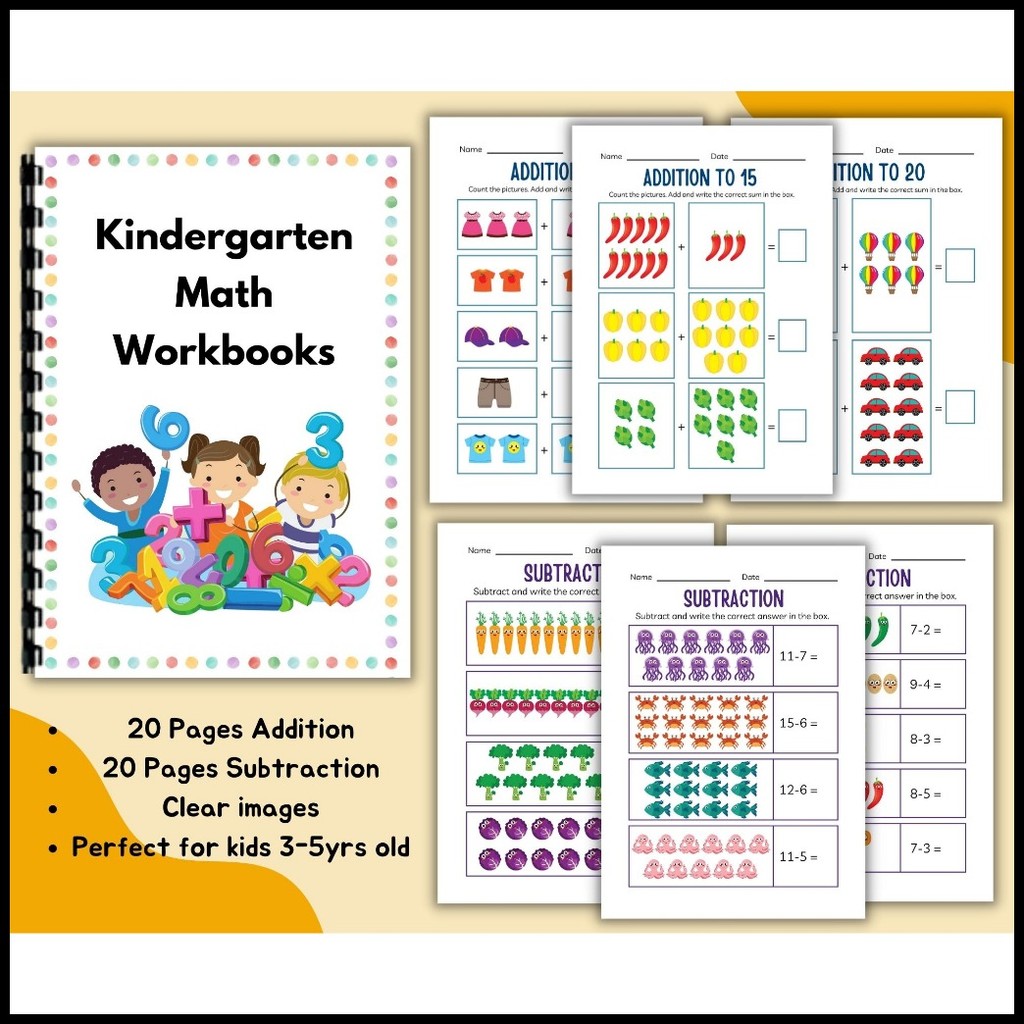Math Kindergarten Workbook 40 PAGES Addition and Subtraction For Kids ...
