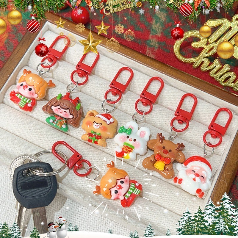 1-5Pcs Christmas Keychains for Women Bag Charms - Santa Claus Elk Car ...