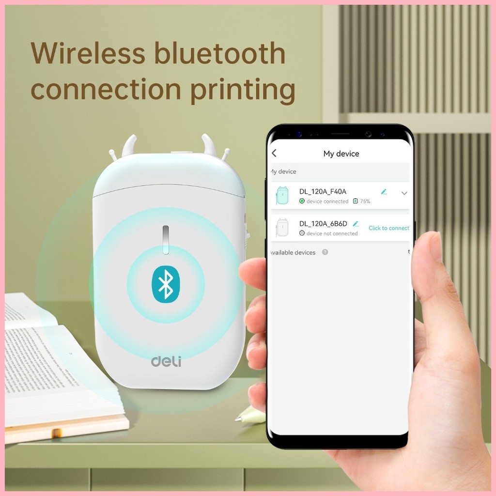 Deli E120A Half-inch Portable Label Printer Bluetooth Thermal Printer ...