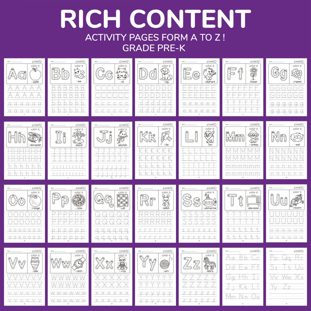 28 Pages Alphabet Tracing Workbook for Kids Letters Writing Practice ...