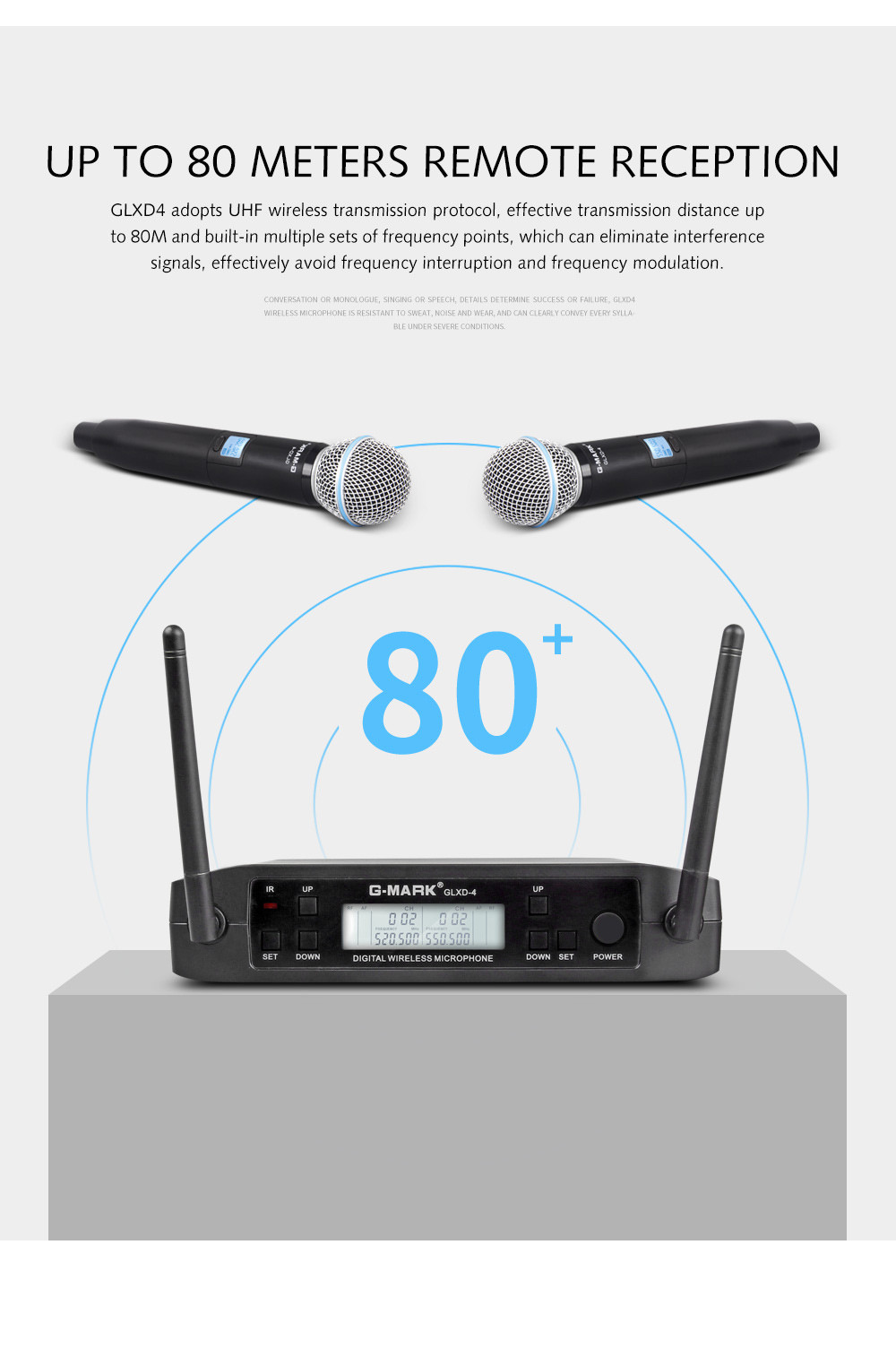 G-MARK GLXD4 Professional UHF Handheld Mic System Wireless Microphone for Stage/Show/Band ...