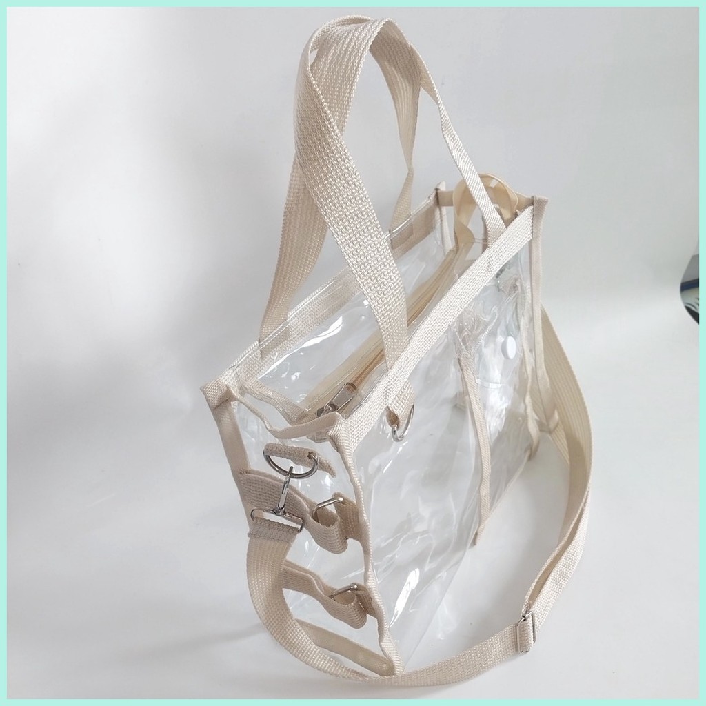 Transparent PVC Mica SLING BAG Beige Color - Transparent CREAM SLING ...